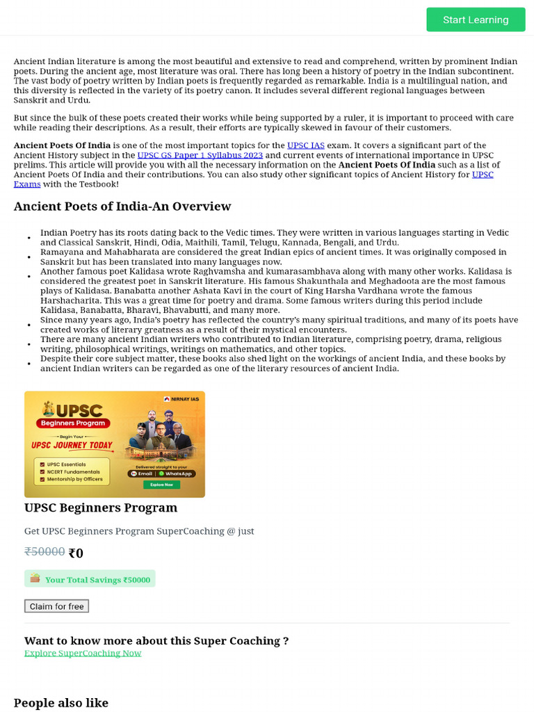 Ancient Poets of India-List of Ancient Poets and Their Details! | PDF