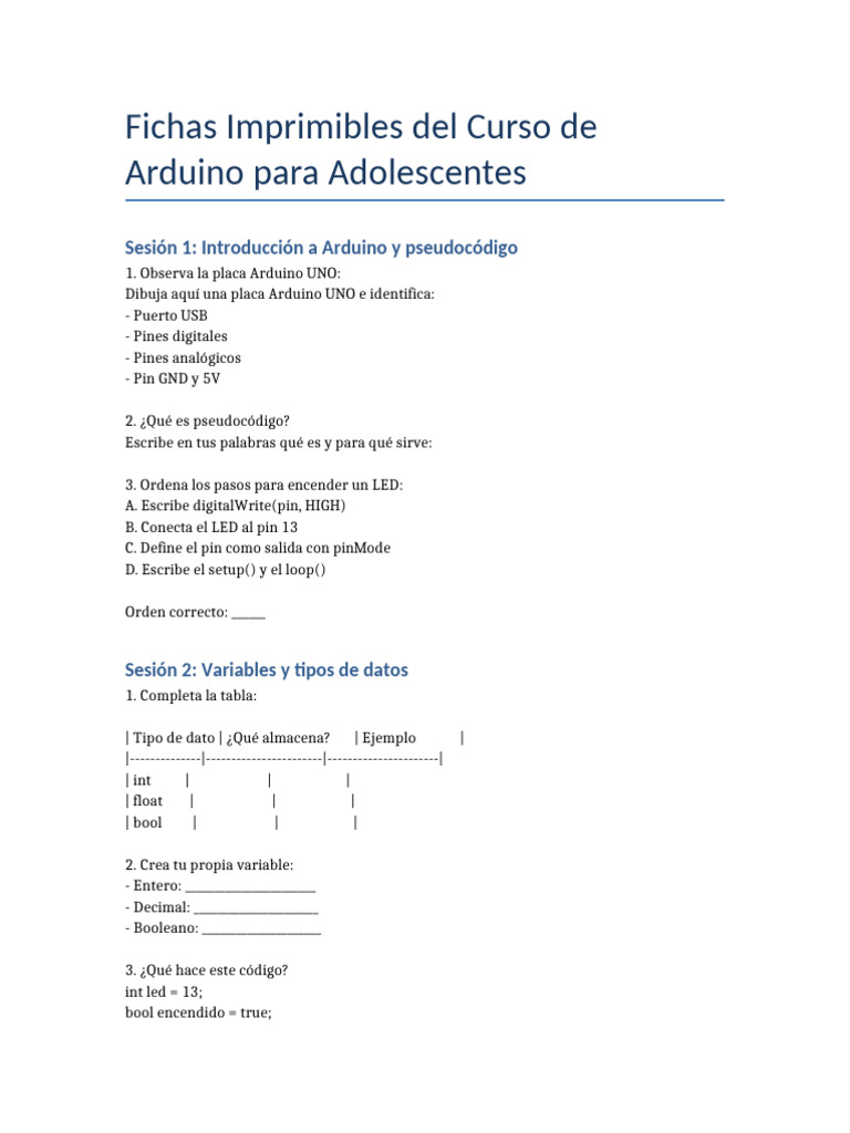 Fichas Arduino Sesiones 1 A 8 | PDF | Arduino | Informática