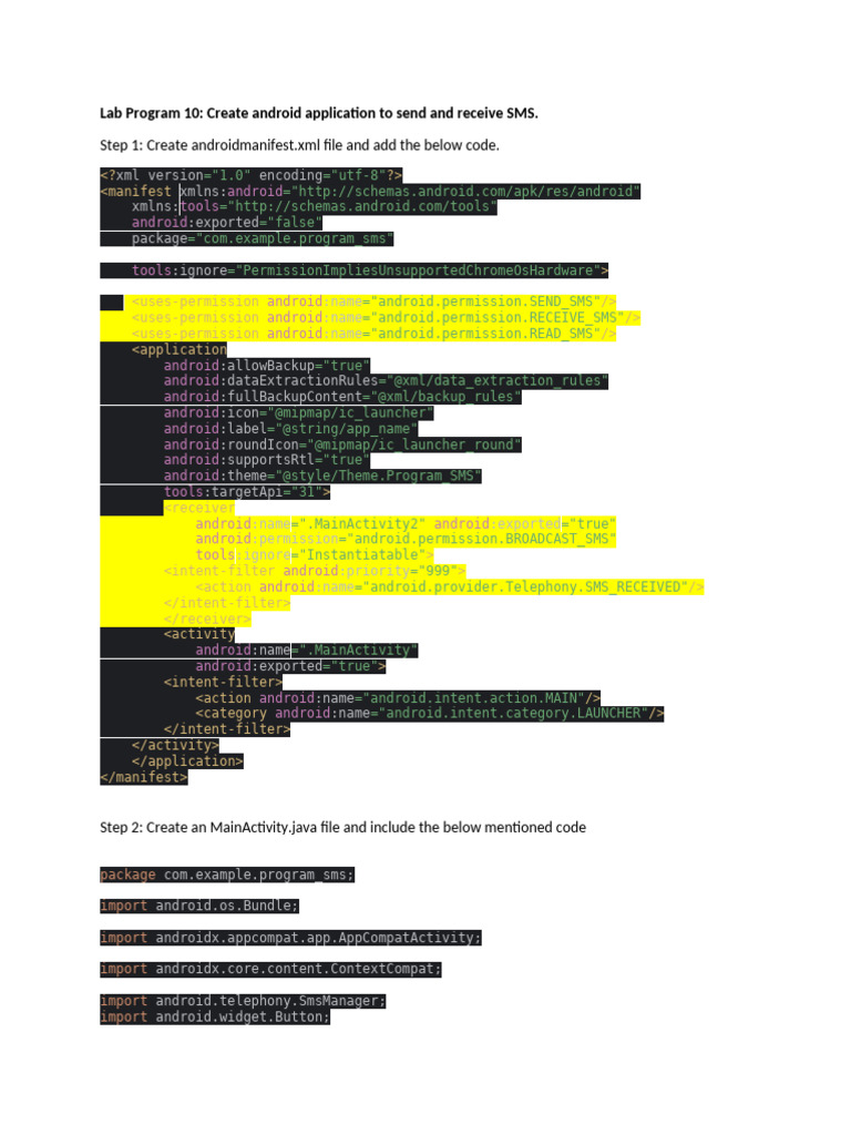 Step 1: Create Androidmanifest - XML File and Add The Below Code | PDF | Android (Operating ...