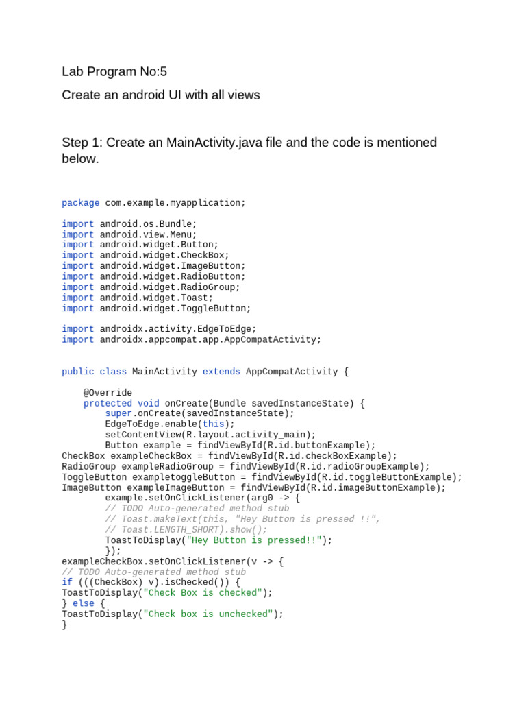 Lab Program No:5 Create An Android UI With All Views | PDF | Android (Operating System ...