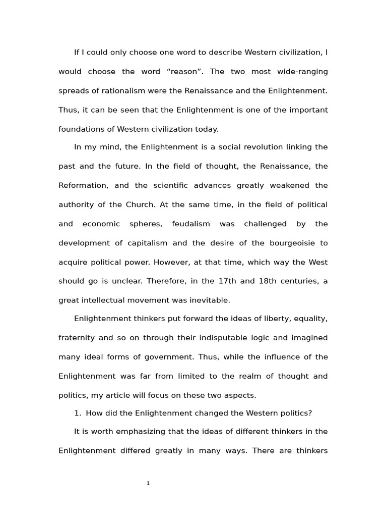 How Did The Enlightenment Change Western Civilization? | PDF | Age Of ...