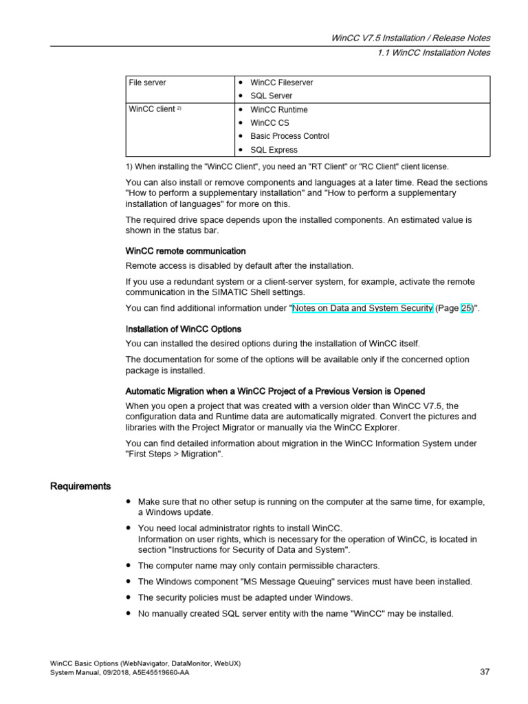 WinCC7.5 BasicOptions - PDF Page 37 | PDF | Microsoft Windows | Microsoft Sql Server