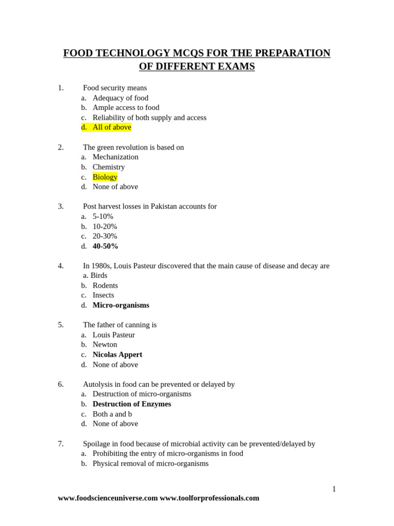 Food Technology MCQs for Exam Prep | PDF | Vitamin | Carbohydrates