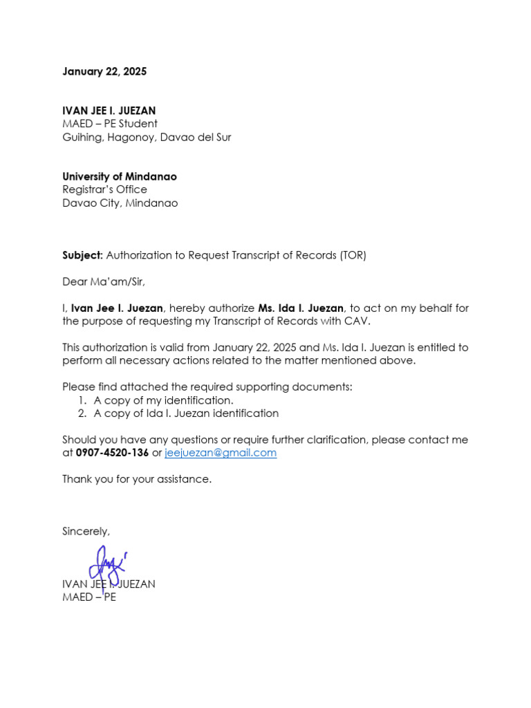 Authorization Letter TOR | PDF