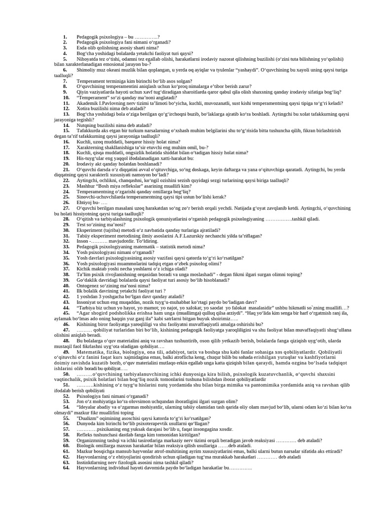 Yakuniy Nazorat Savollar Banki | PDF