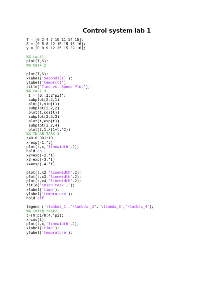 Control System Lab 1 | PDF