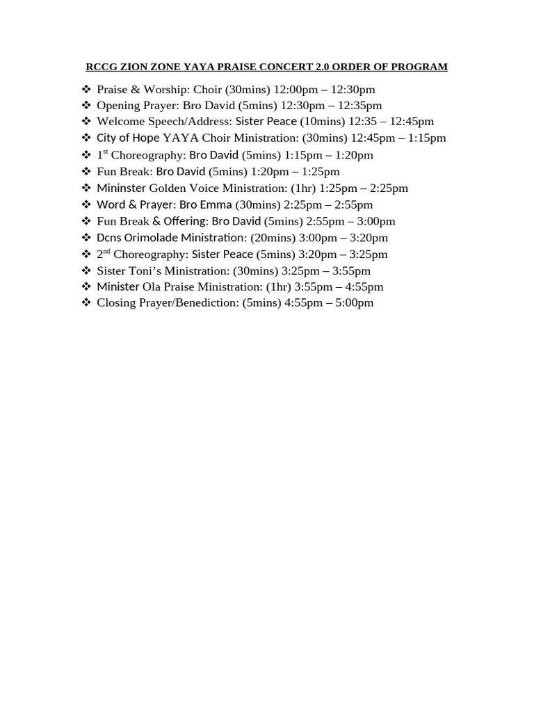 Praise Concert 2.0 Order of Program | PDF