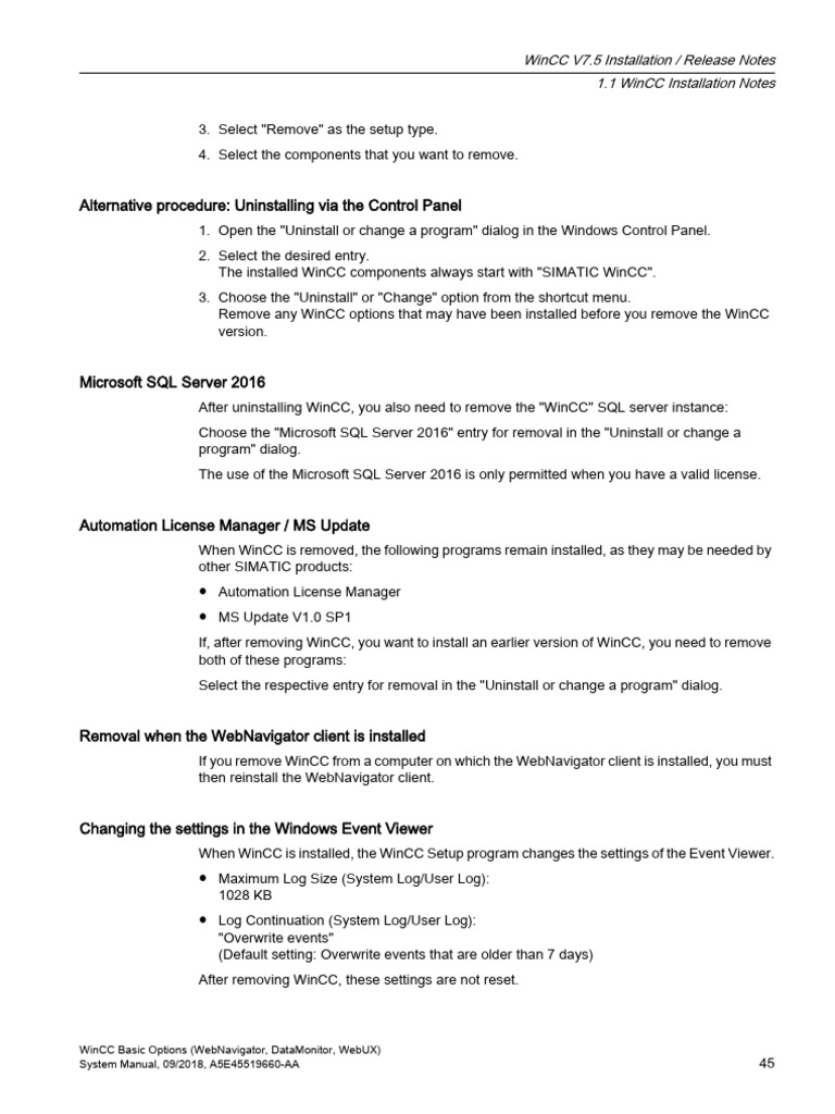 WinCC7.5 BasicOptions - PDF Page 45 | PDF | Microsoft Sql Server | System Software