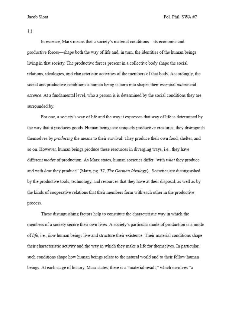 Jacob Sloat - Political Philosophy SWA #7 | PDF | Ideologies | Karl Marx