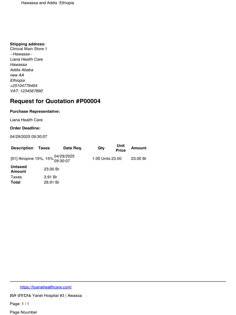 Request For Quotation #P00004: Shipping Address | PDF