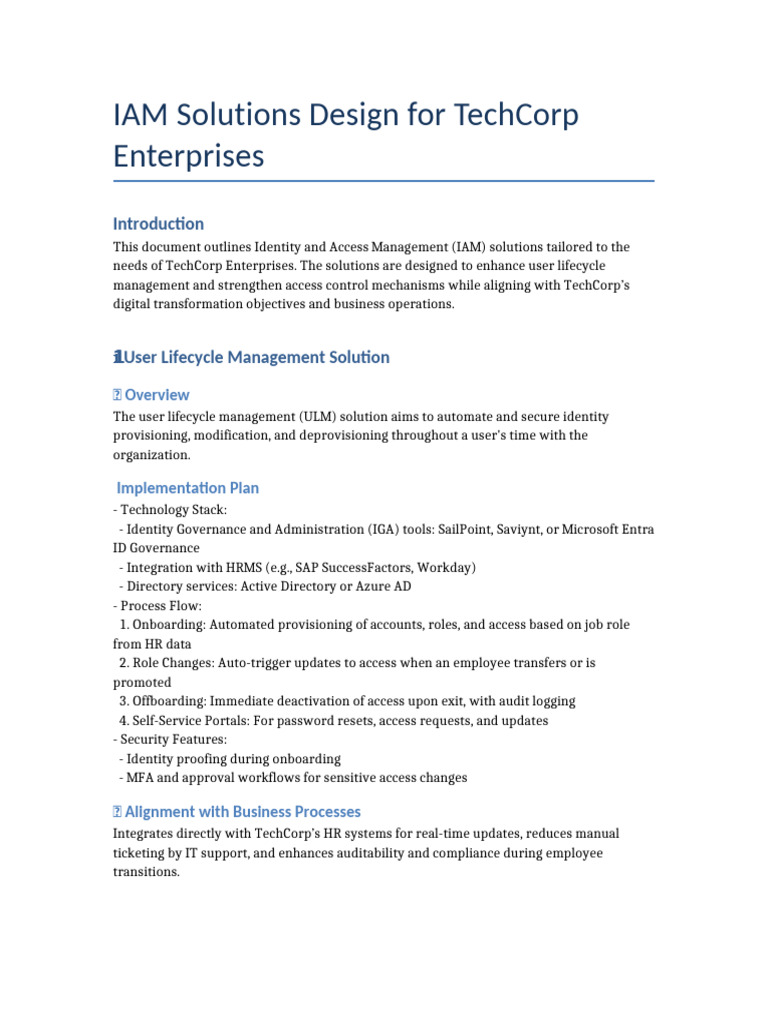IAM Solutions Design TechCorp | PDF | Business | Computer Security