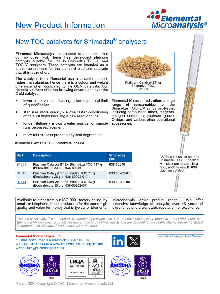 New TOC Catalysts for Shimadzu Analysers | PDF | Total Organic Carbon ...