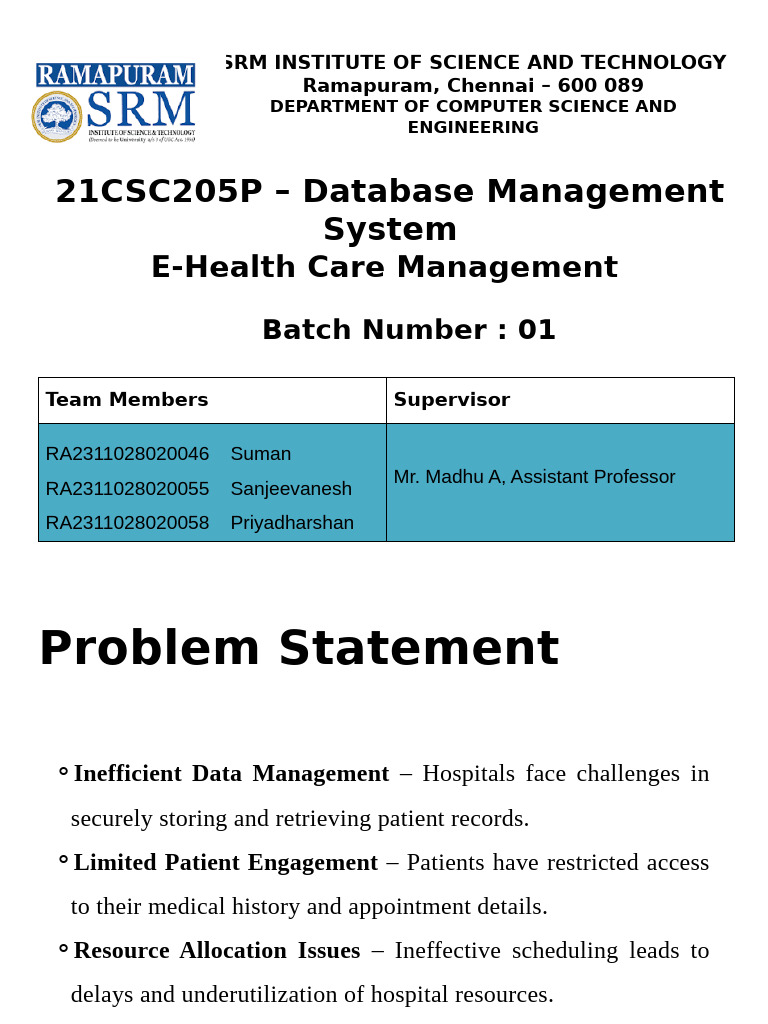 E-Health Care Management System Overview | PDF | Java (Programming ...