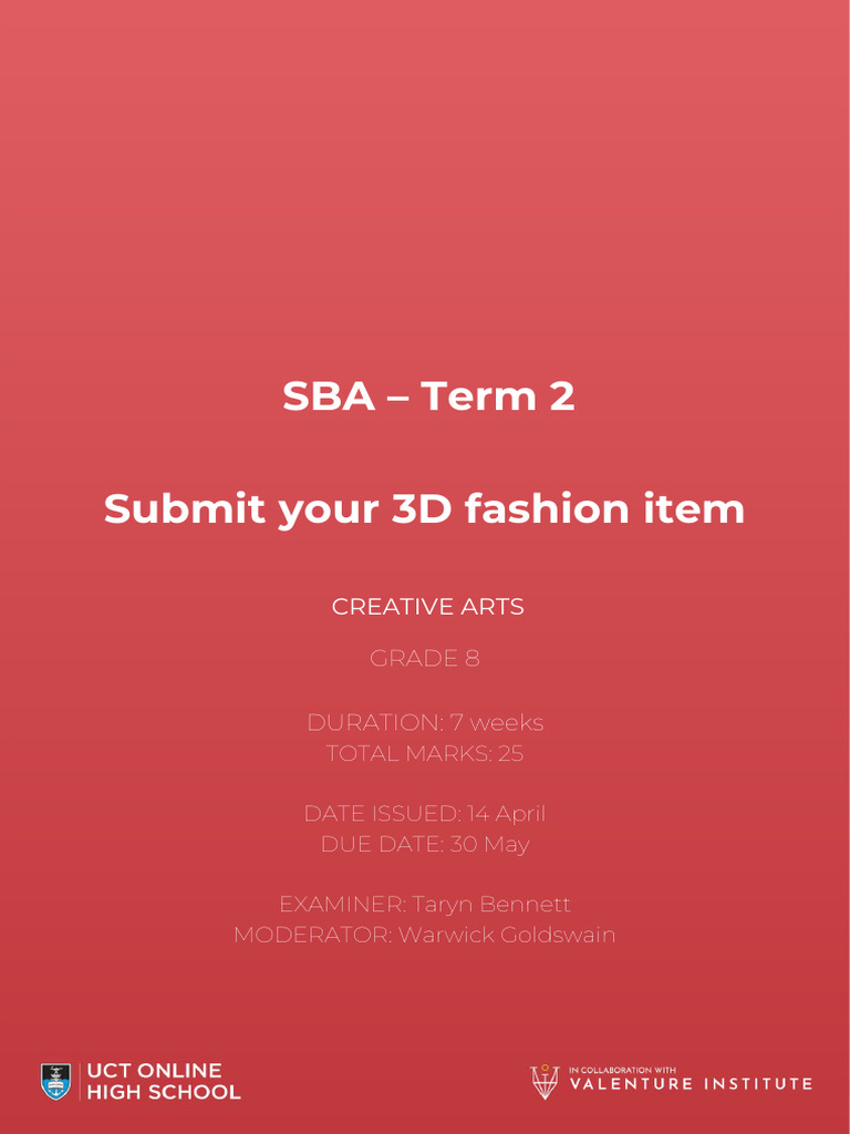 G08 - Creative Arts - Term 2 - SBA - Module 16.5 - Question Paper 1 | PDF | Plagiarism | Clothing