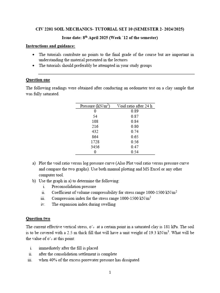 Soil Mechanics Tutorial: Oedometer Test Analysis | PDF | Natural ...
