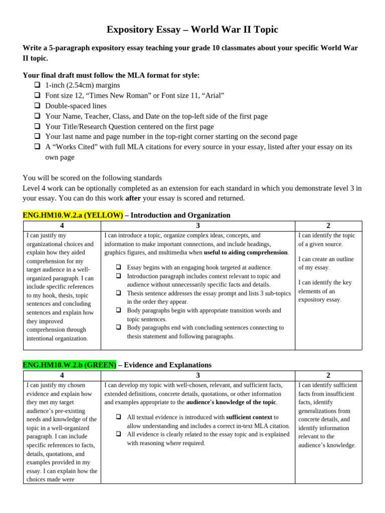 Expository Essay (Research Topic) - Instructions and Rubric | PDF ...