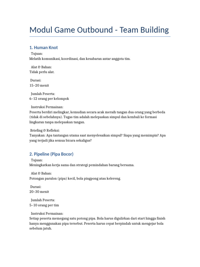 Modul Game Outbound Team Building | PDF