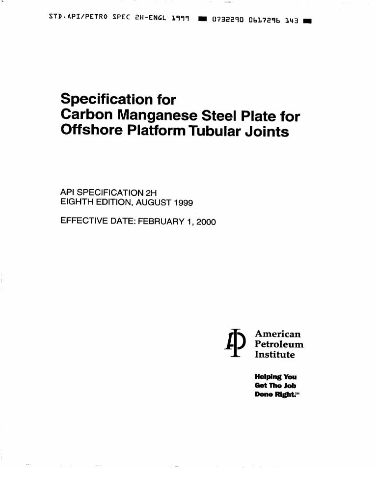 API 2H - Specification For Carbon Manganese Steel Plate For Offshore ...