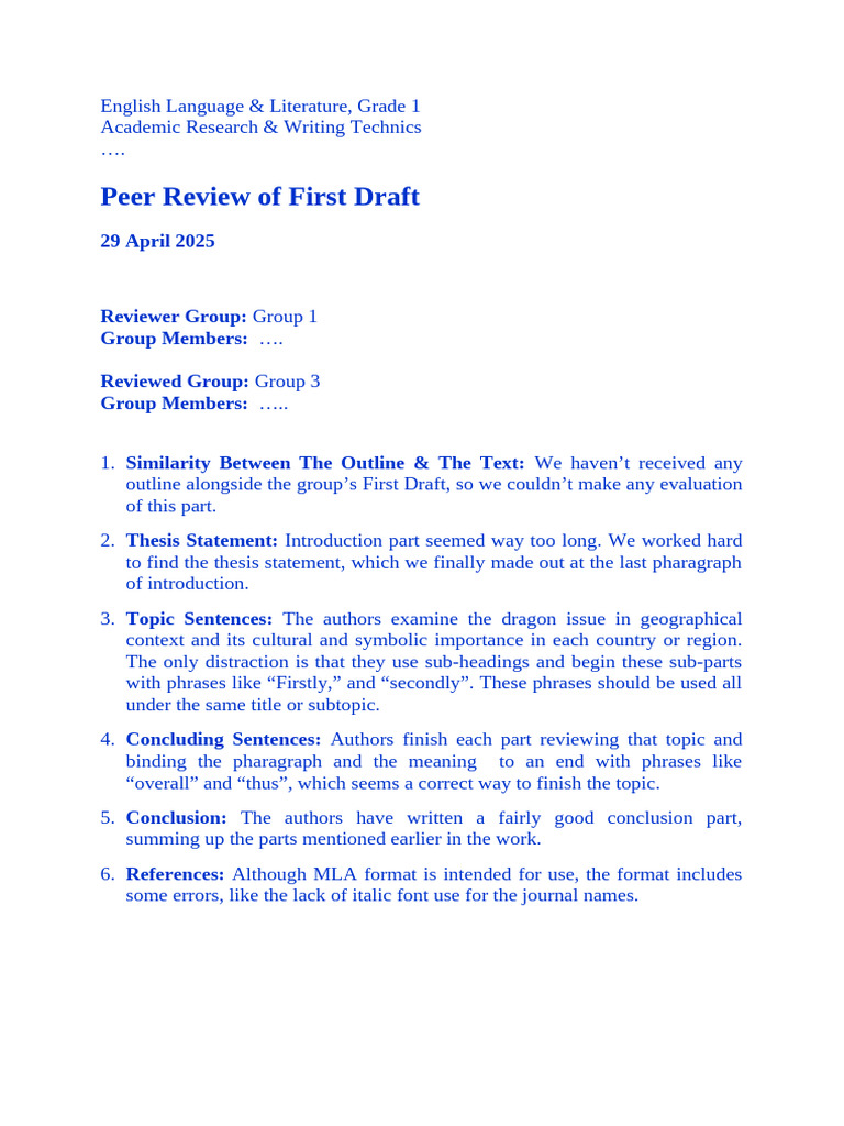 Academic Writing - Peer Review1 | PDF