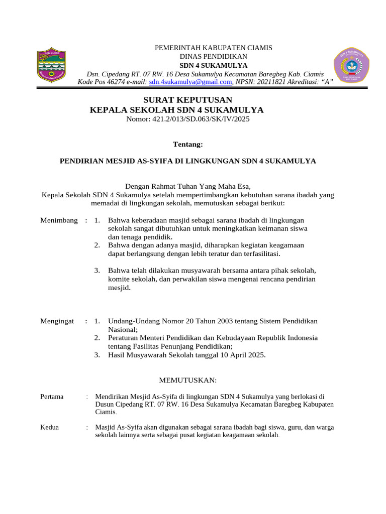 SK Pendirian Masjid | PDF