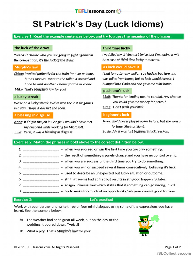 ST Patrick's Day Idioms | PDF