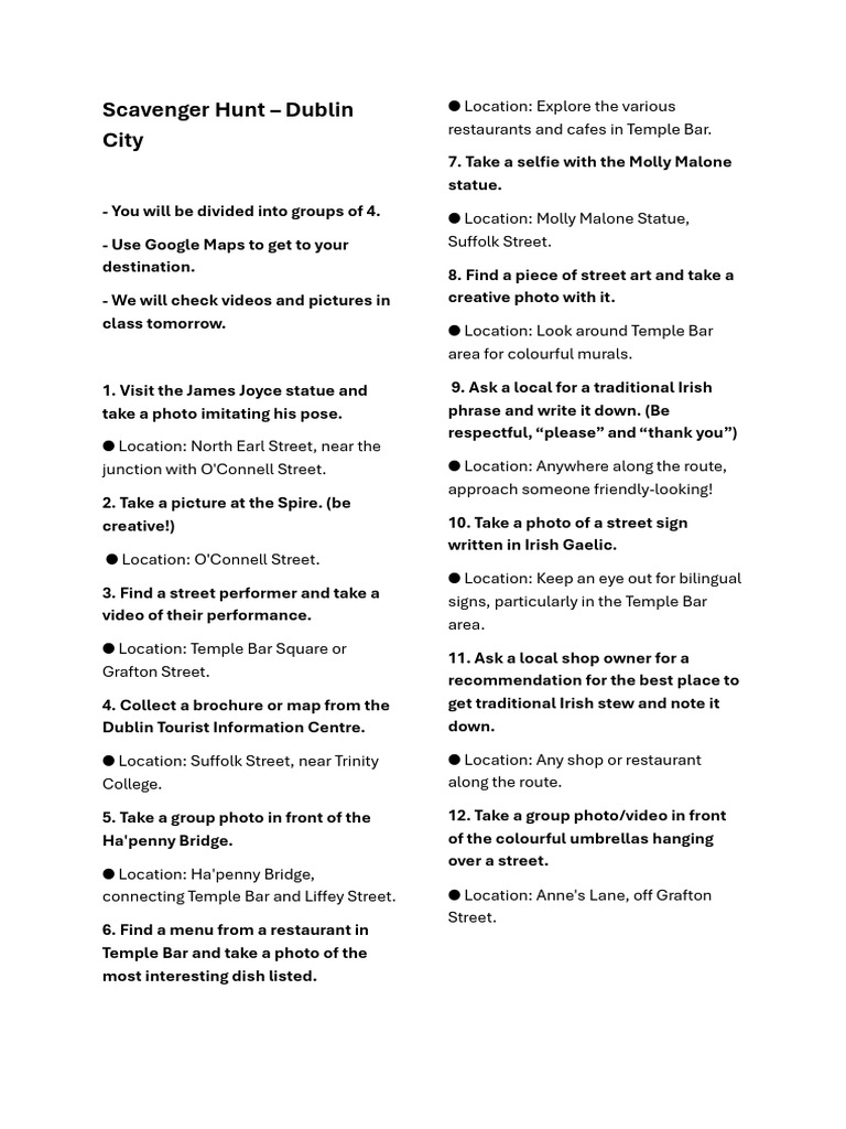 Scavenger Hunt - Dublin City | PDF | Dublin | Molly Malone