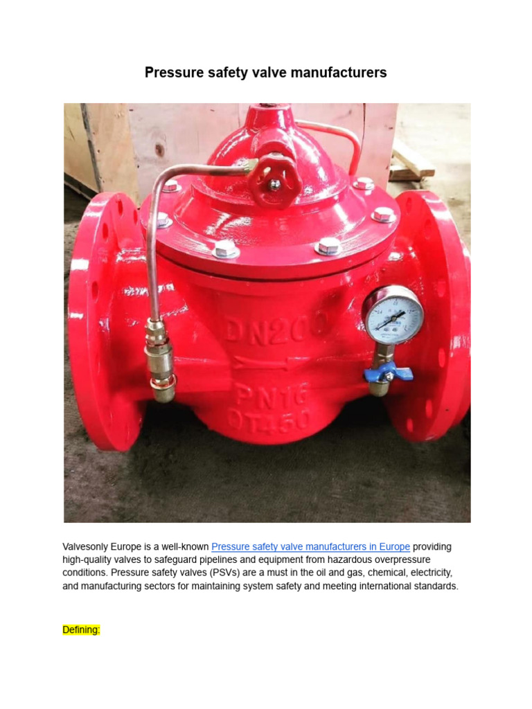 Pressure Safety Valve Manufacturers | PDF | Gas Technologies ...