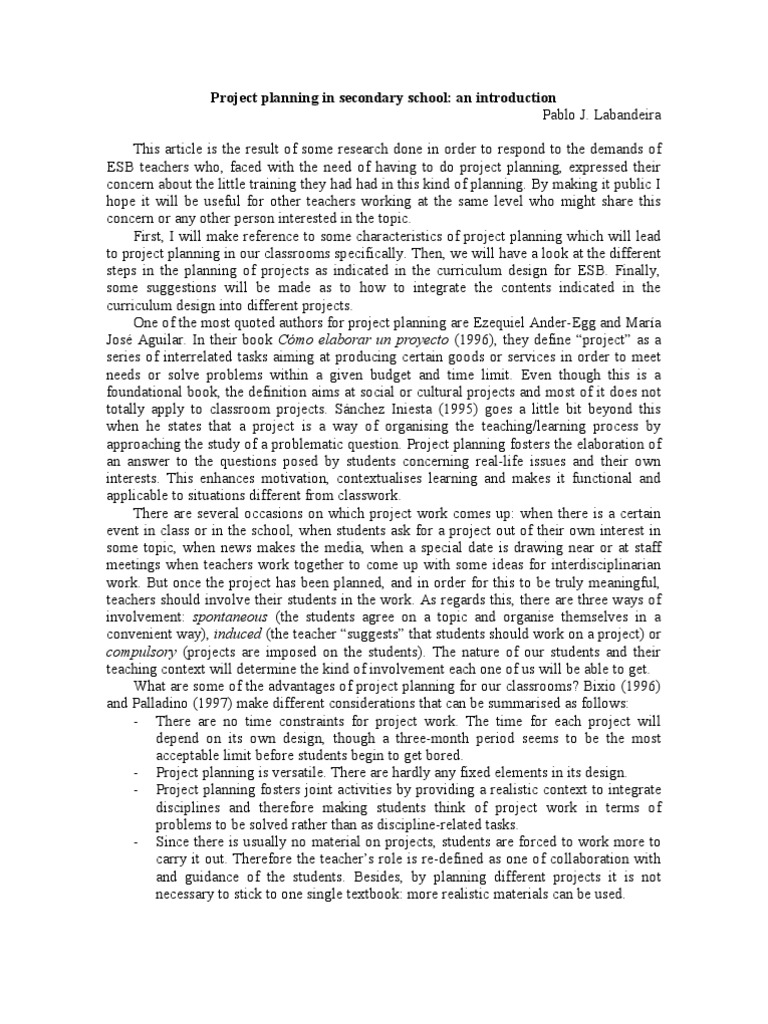 Project Planning in Secondary School - An Introduction | PDF ...