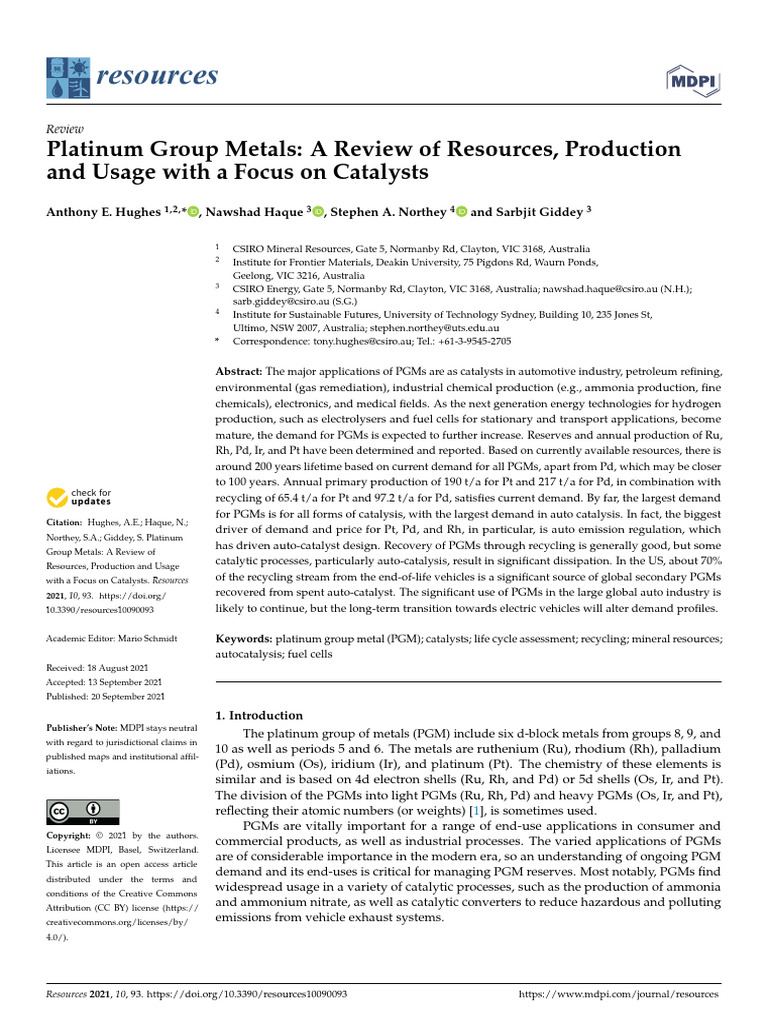 Platinum Group Metals A Review of Resources Produc | PDF | Platinum ...