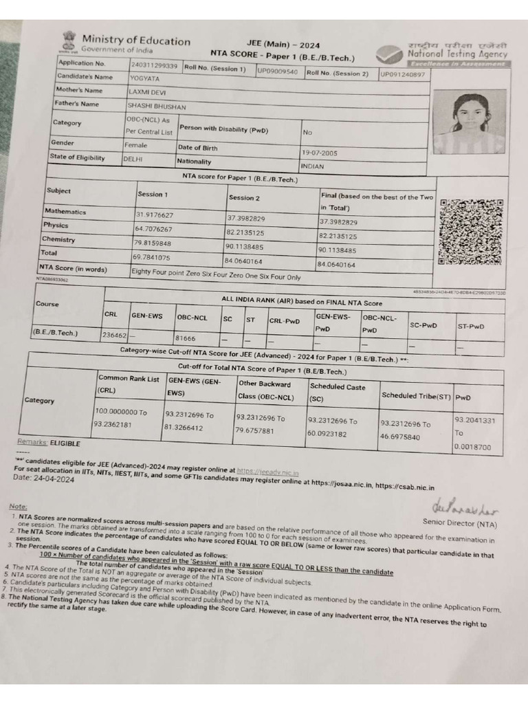 Jee Score Card | PDF