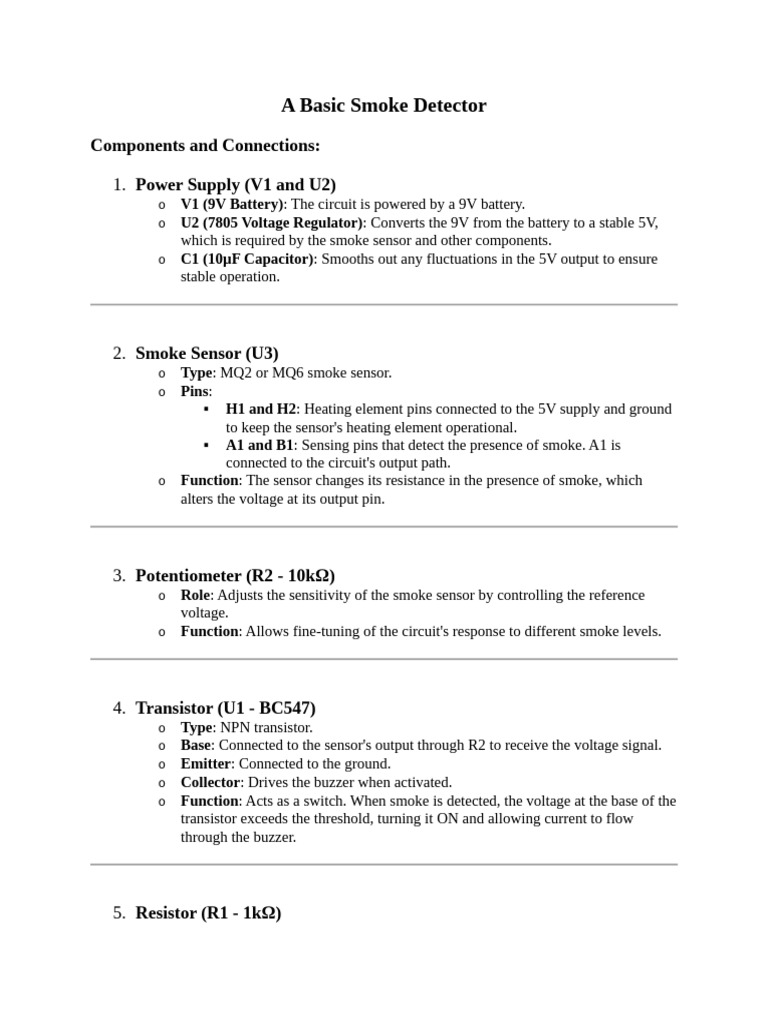 Basic Smoke Detector Circuit Guide | PDF | Sensor | Electrical Network