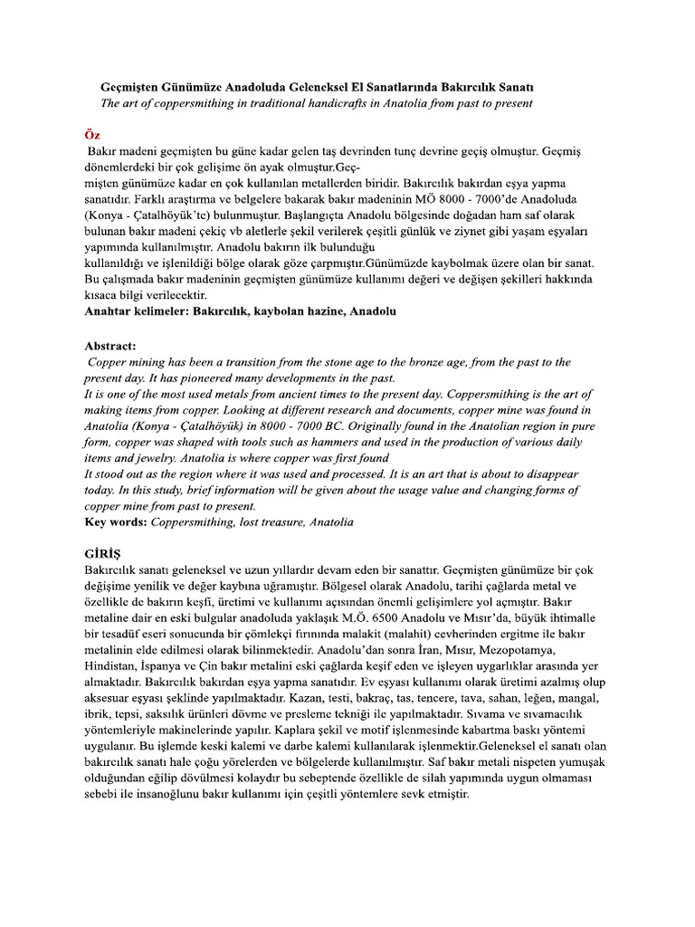 Geleneksek El Sanatlarında Bakırcılık Sanatı - Fadime KURT ( ALAN ...