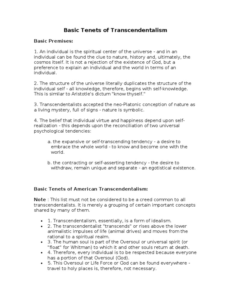 Basic Tenets of Transcendentalism | PDF | Transcendentalism | Soul
