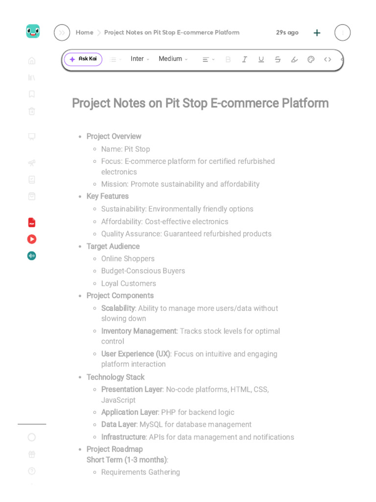 Project Notes On Pit Stop E-Commerce Platform Notes - Knowt | PDF