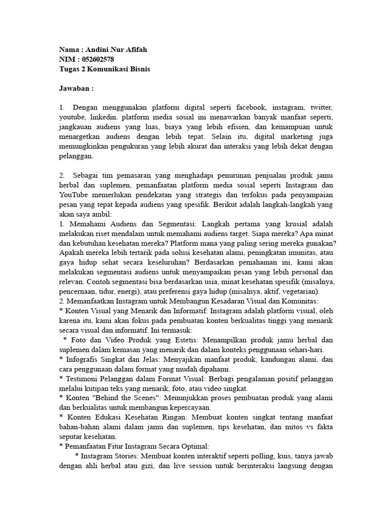 Tugas 2 - Komunikasi Bisnis - Andini Nur A | PDF