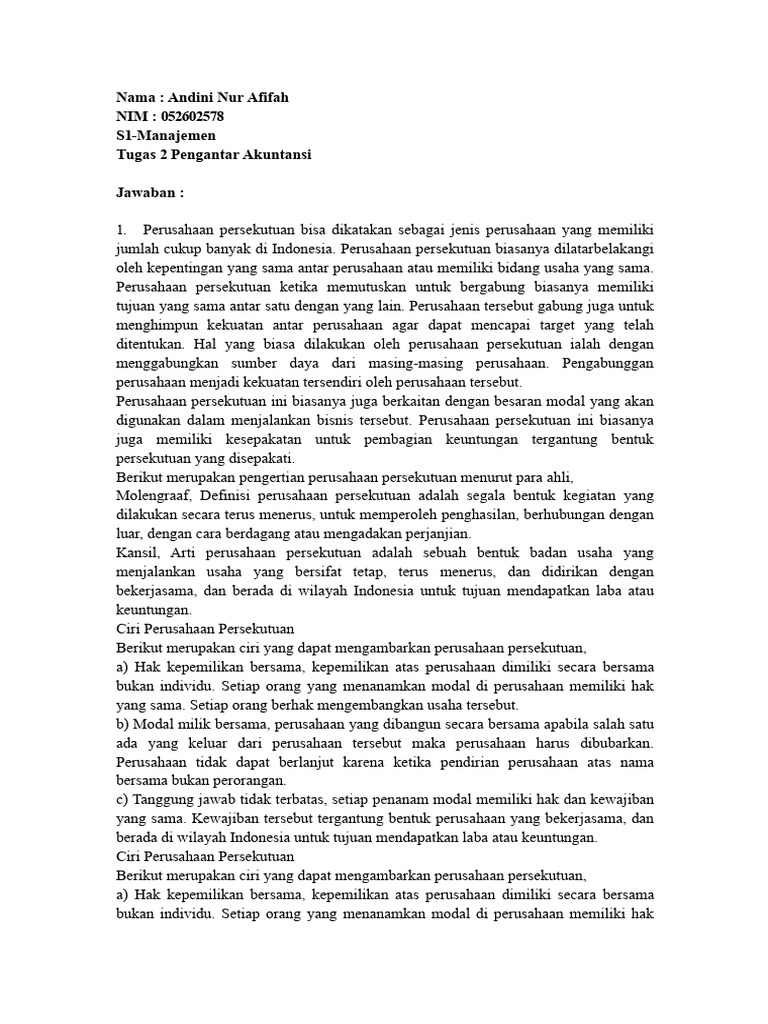 Tugas 2 - Pengantar Akuntansi - Andini Nur A | PDF