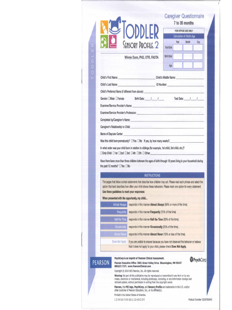Sensory Profile 2 7 to 35 Months | PDF
