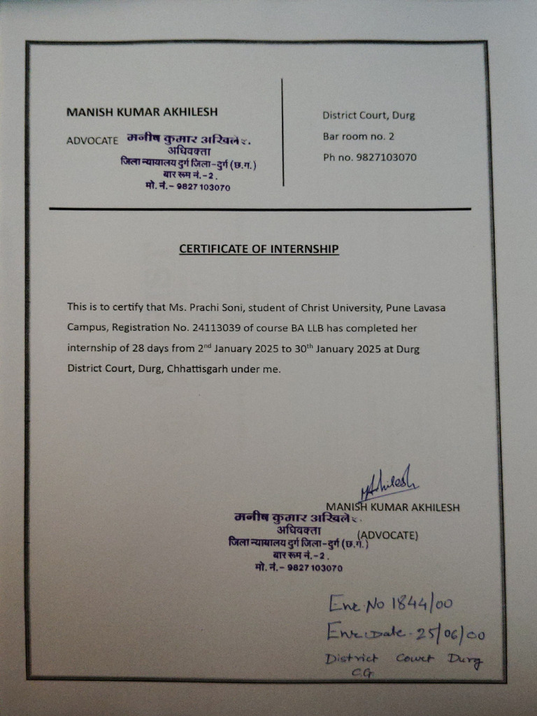 Internship Certificate for Prachi Soni | PDF