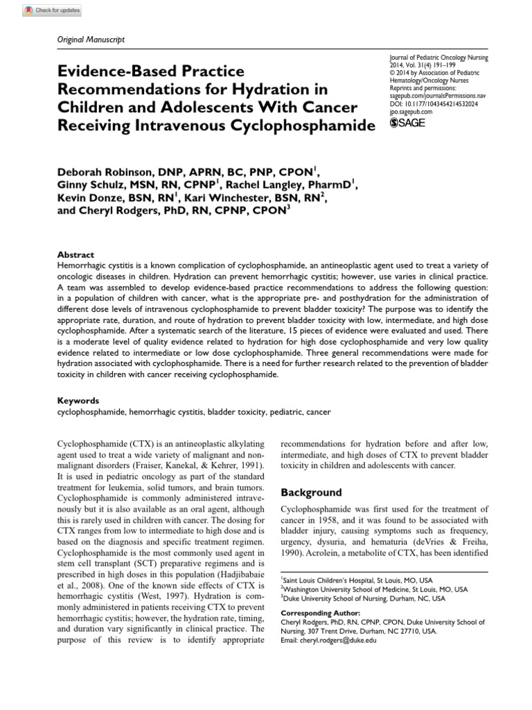 Hydration Protocol for Cyclophosphamide Use | PDF | Health Care ...