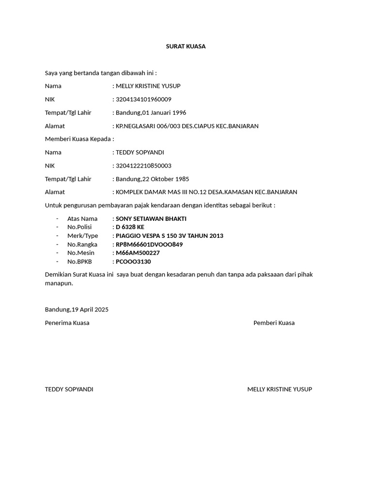 SURAT KUASA MELLY | PDF