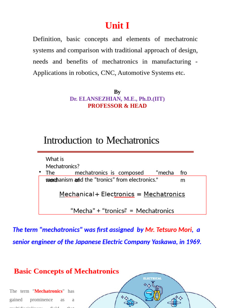 Unit - I Basics of Mechatronics | PDF | Mechatronics | Automation
