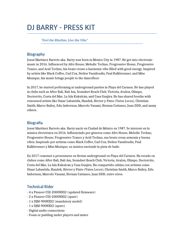 DJ Barry Press Kit | PDF