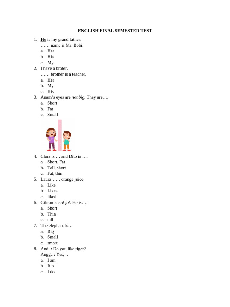 English Final Semester Test | PDF