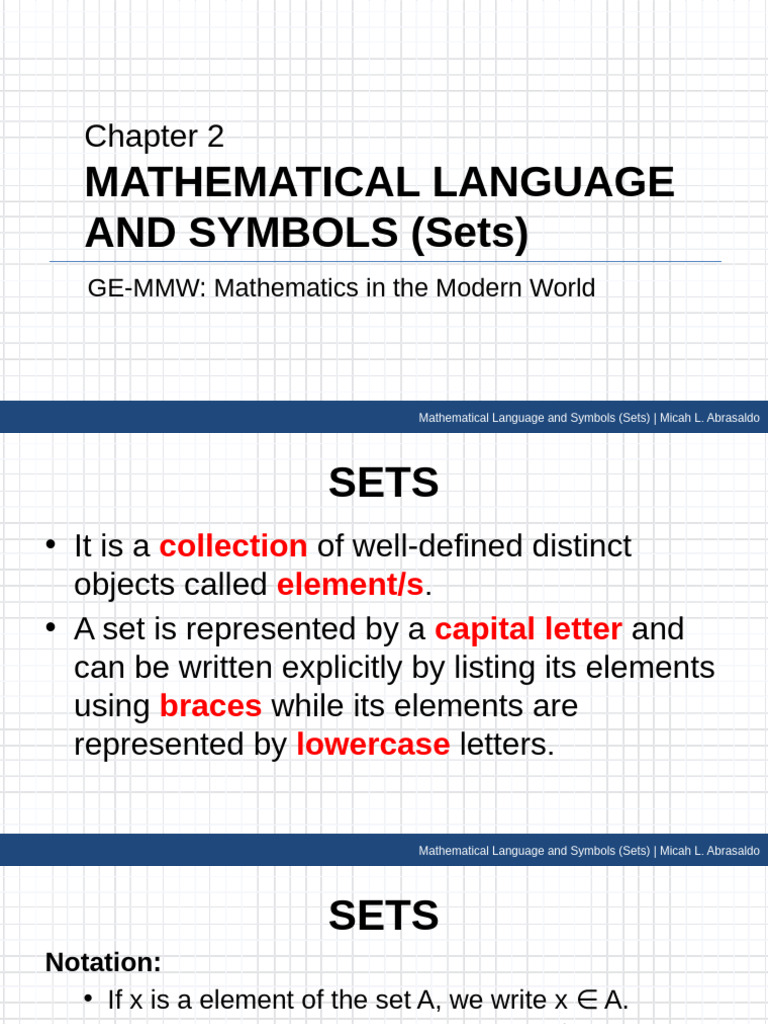 GE MMW Chapter 2 Sets | PDF | Set (Mathematics) | Numbers
