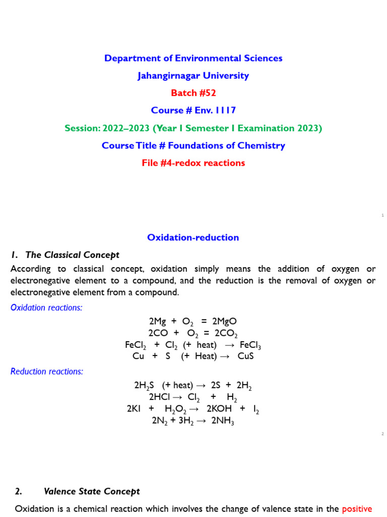 Understanding Redox Reactions in Chemistry | PDF | Redox | Chemical ...