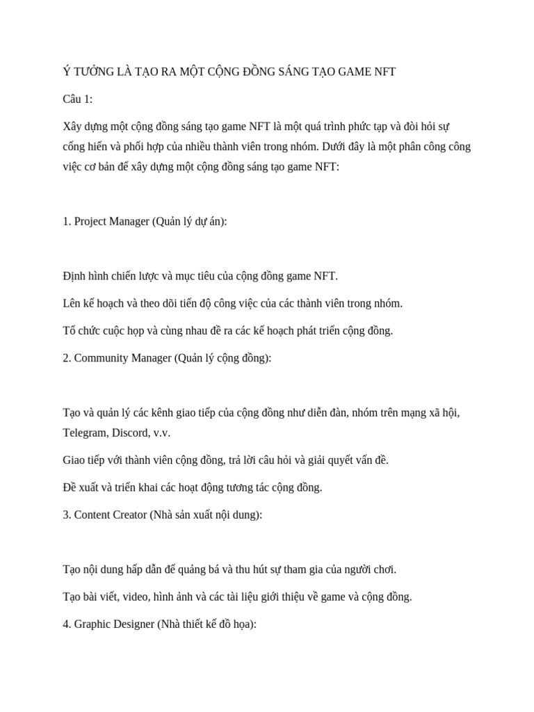 Ý Tư NG Là T o Ra M T C NG Đ NG Sáng T o Game NFT | PDF