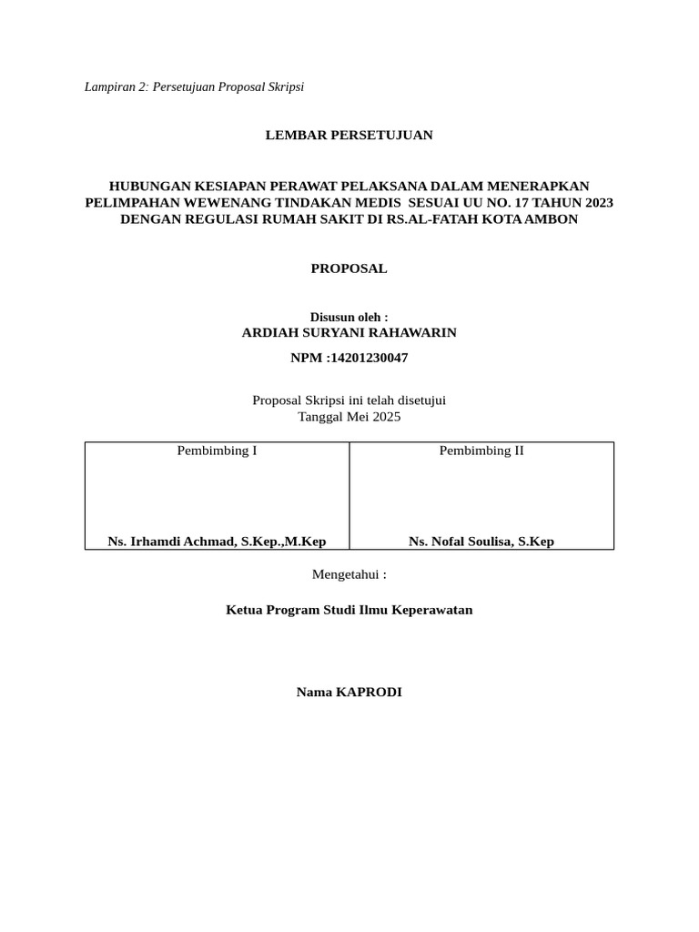 Lampiran 2 Persetujuan Proposal Skripsi | PDF