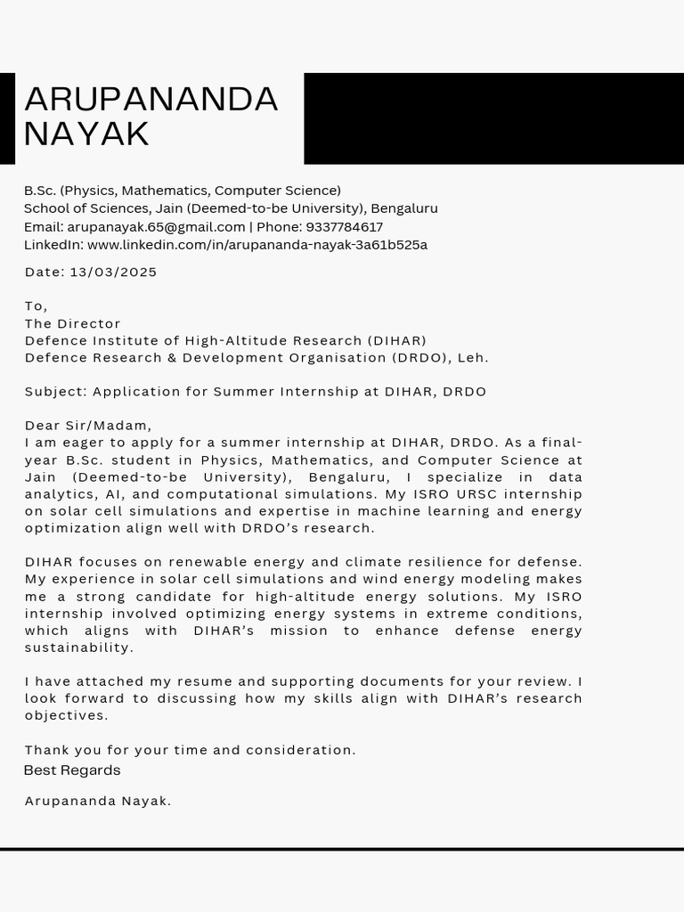 Arupananda Nayak: Best Regards | PDF