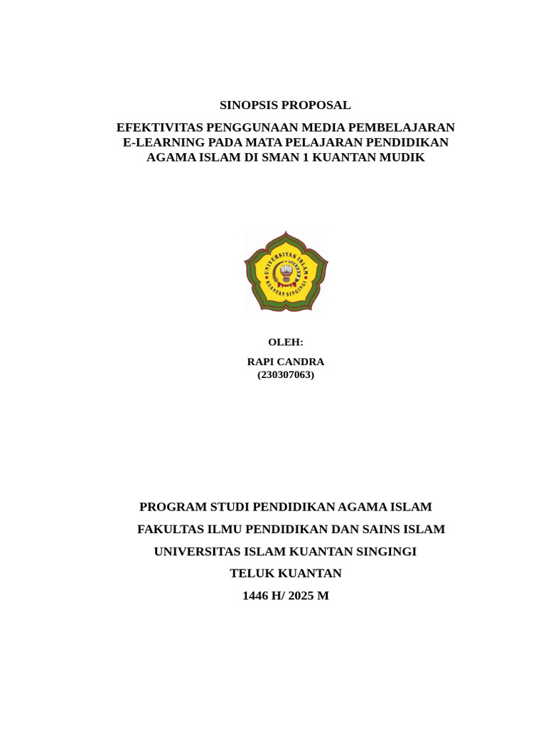 SINOPSIS PROPOSAL RAPI CANDRA - AutoACC | PDF