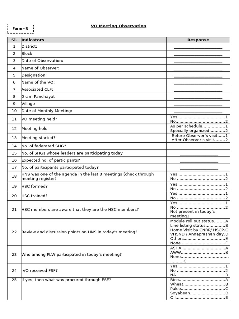 VO Meeting Observation Checklist | PDF